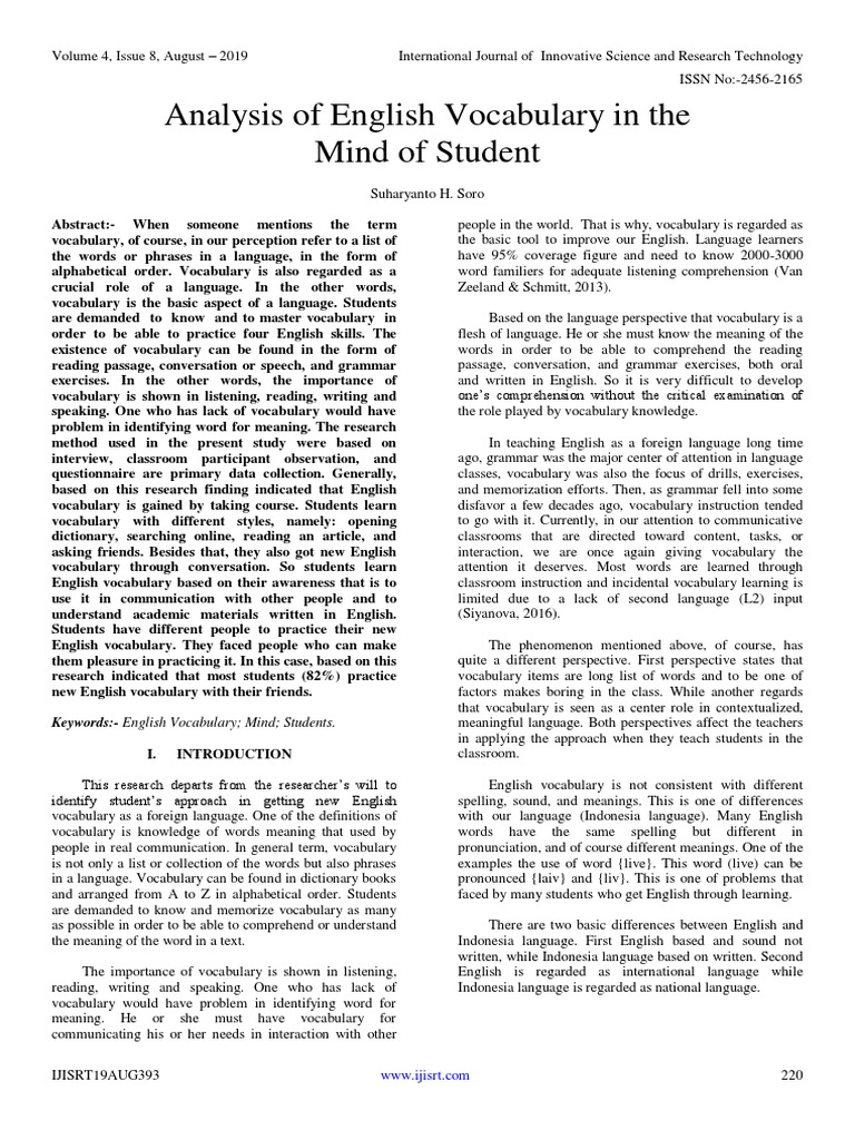 English Vocabulary Learning in Students | PDF | Vocabulary | Reading ...