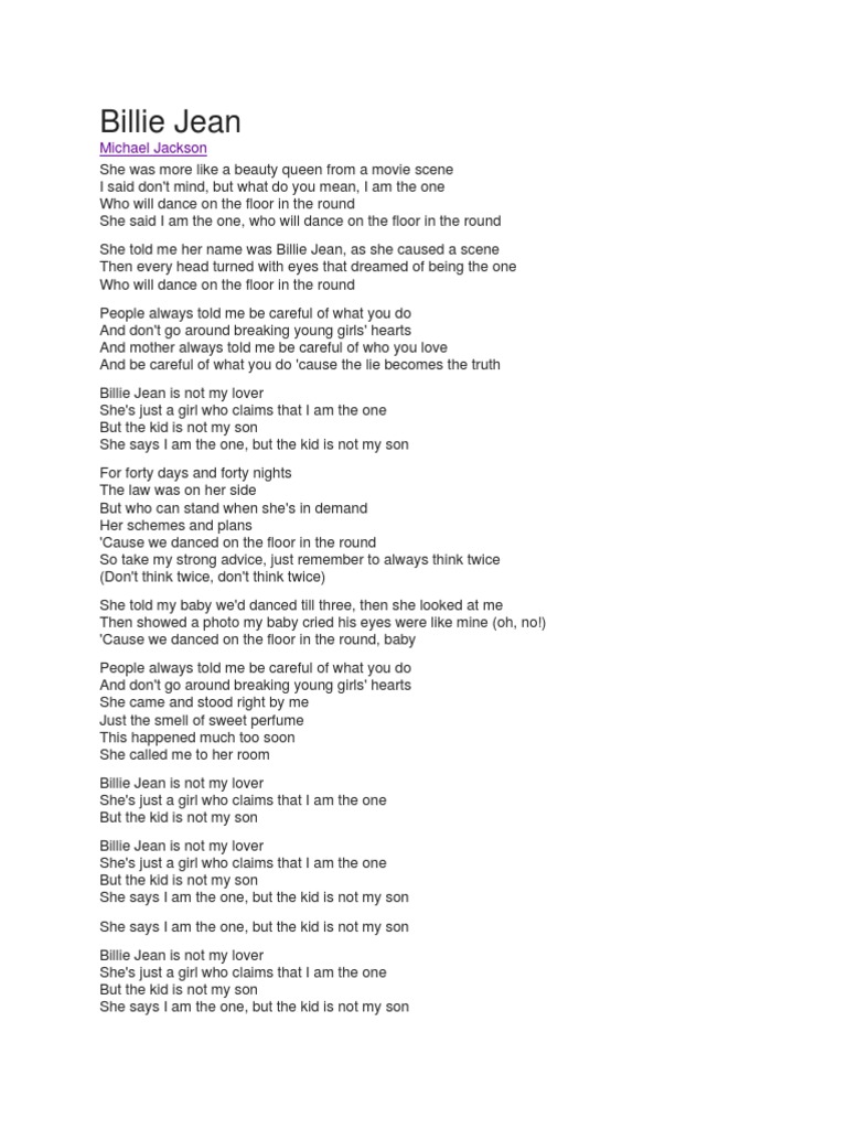 Lyrics - Billie Jean | PDF