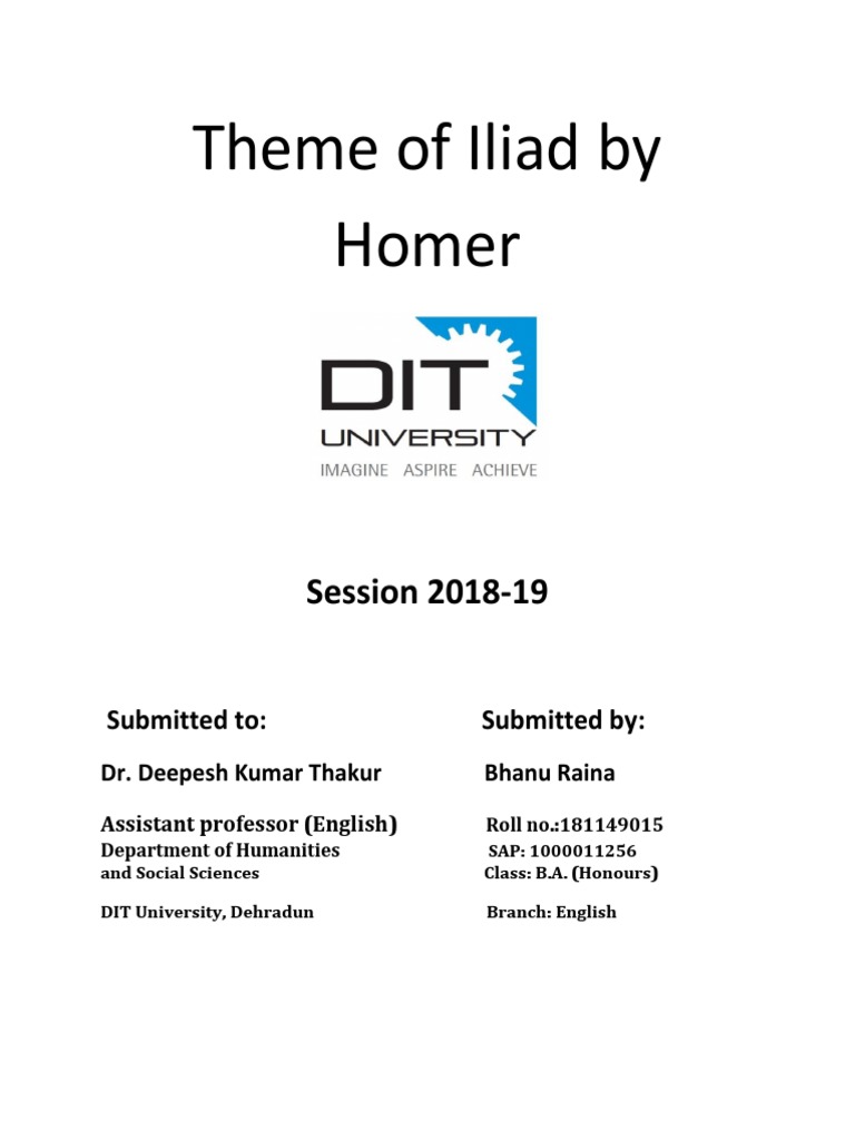 Theme of Iliad by Homer: Session 2018-19 | PDF