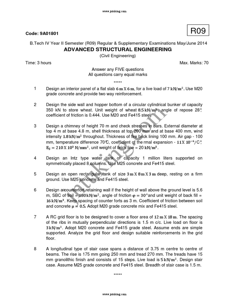 Advanced Structural Engineering: Code: 9A01801 | PDF | Stairs | Concrete