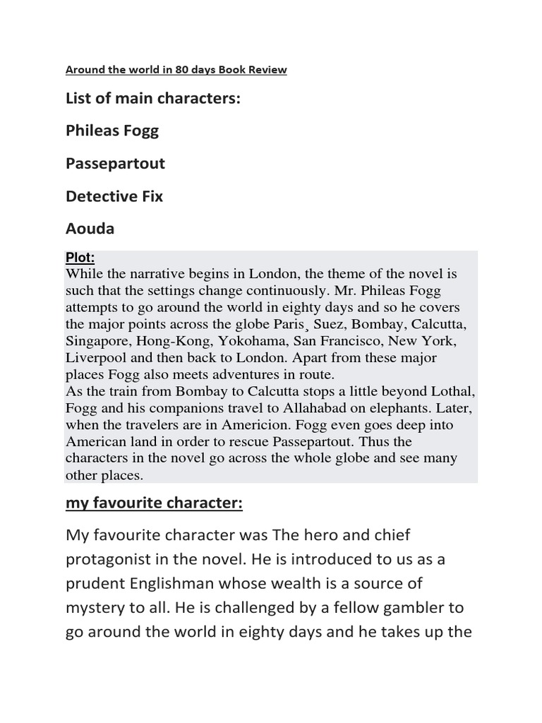 List of Main Characters: Phileas Fogg Passepartout Detective Fix Aouda ...