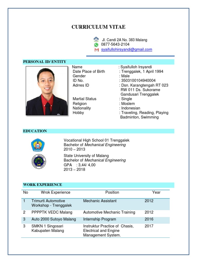Curriculum Vitae: Personal Id/ Entity | PDF