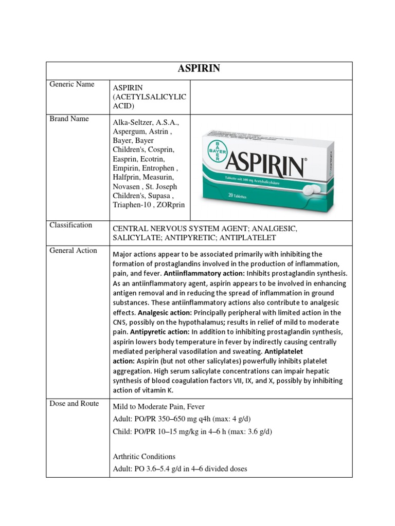 Aspirin: Action: Aspirin (But Not Other Salicylates) Powerfully ...