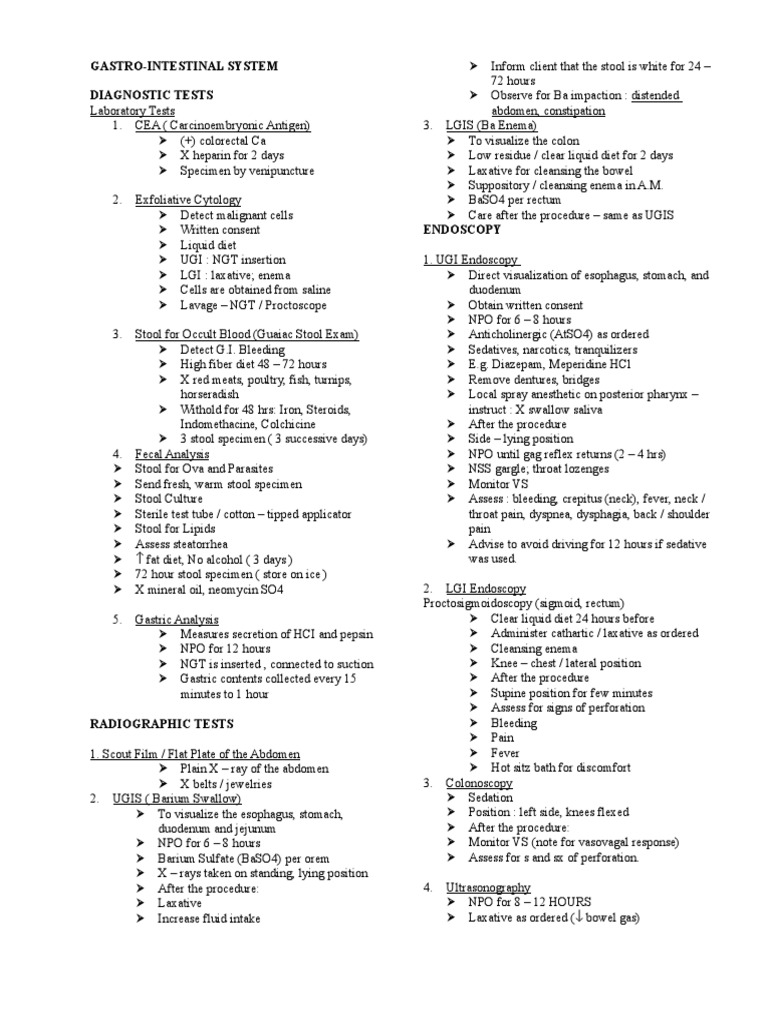 Gastro-Intestinal System Diagnostic Tests | PDF | Colorectal Cancer ...