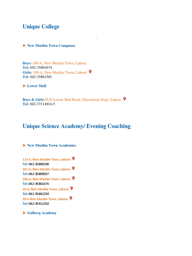 Unique College: New Muslim Town Campuses | PDF | Lahore | Leisure