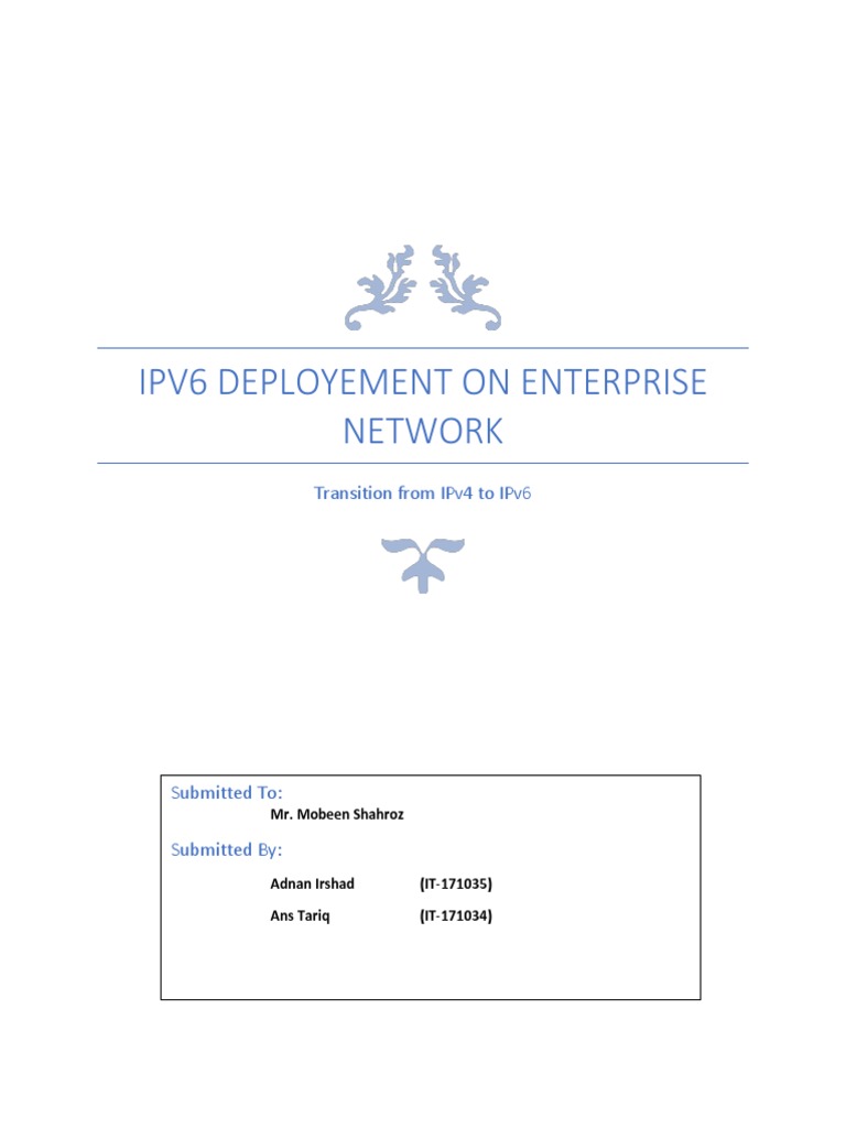 Ipv6 Deployement On Enterprise Network: Transition From Ipv4 To Ipv6 | PDF | I Pv6 | Computer ...