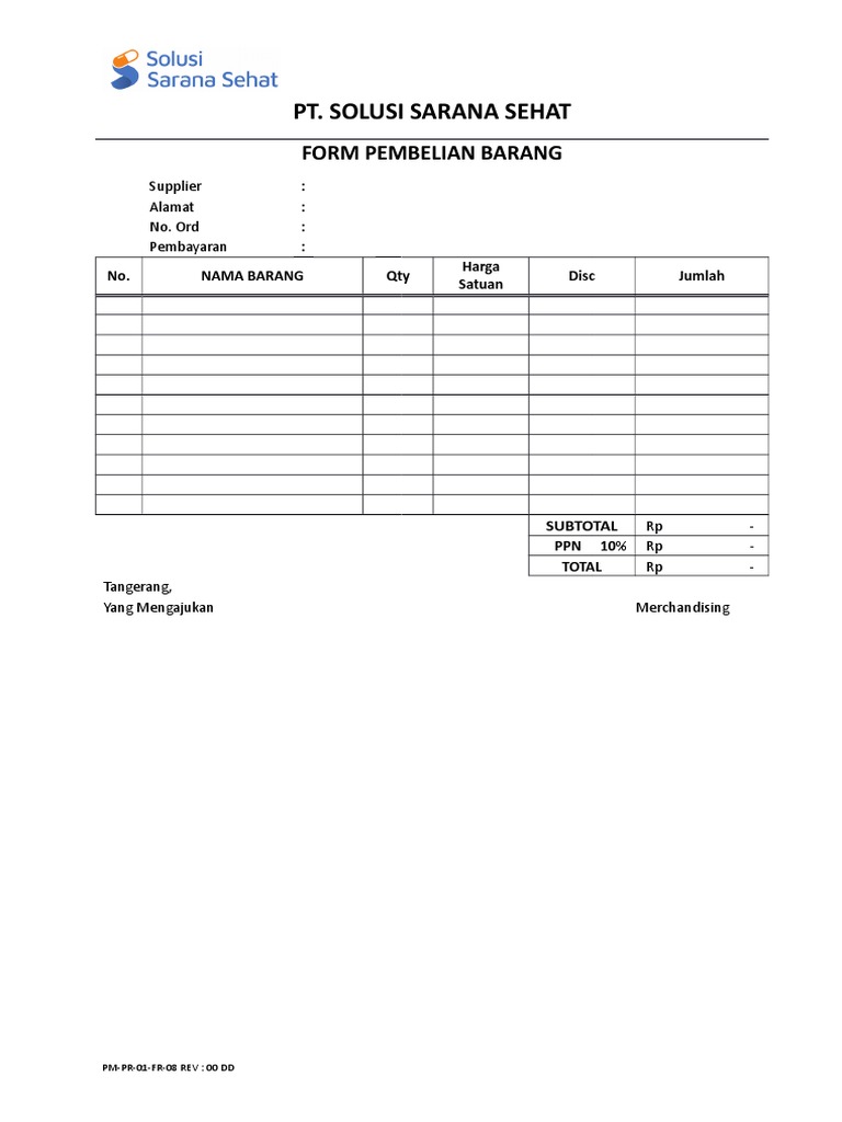 Form Pembelian Barang PT. Solusi Sarana Sehat | PDF