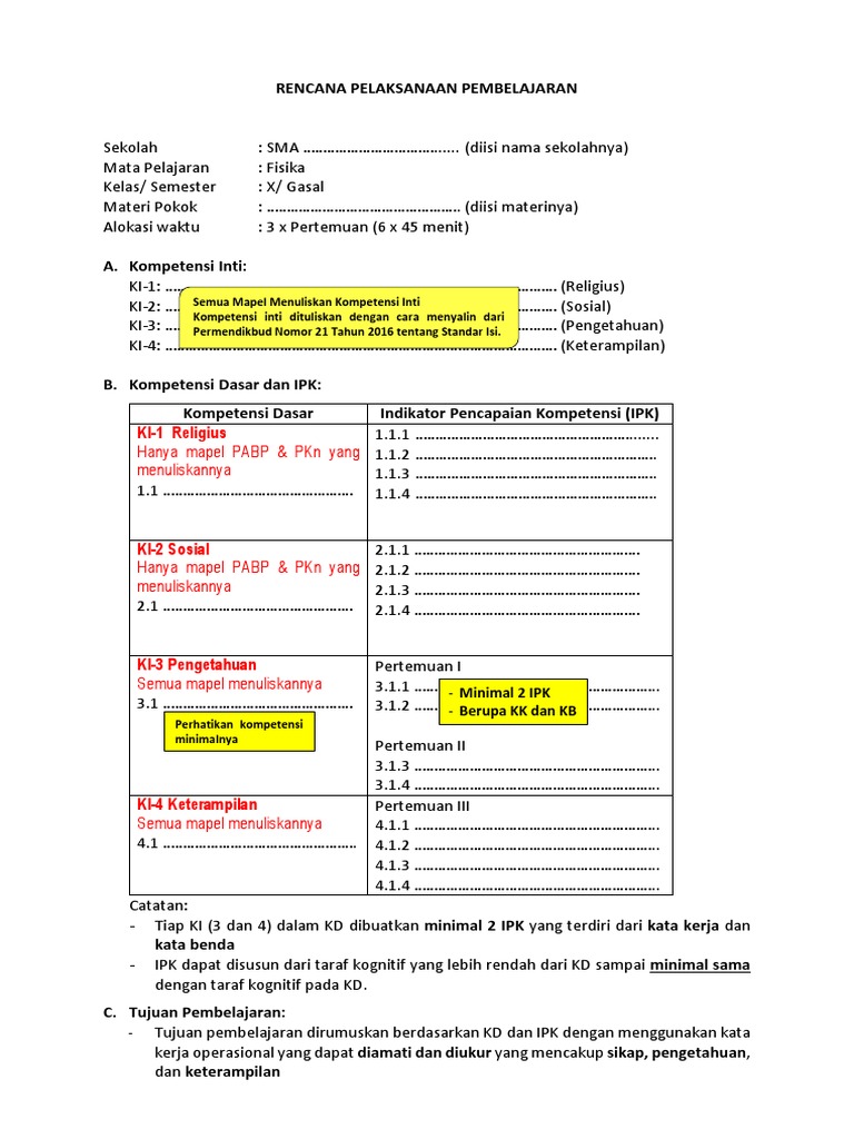 Format RPP K13 Revisi 2018 | PDF
