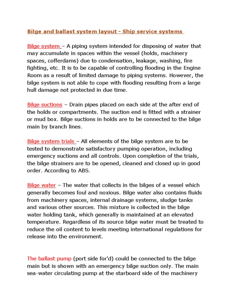 Bilge and Ballast System Overview | PDF | Pump | Ships