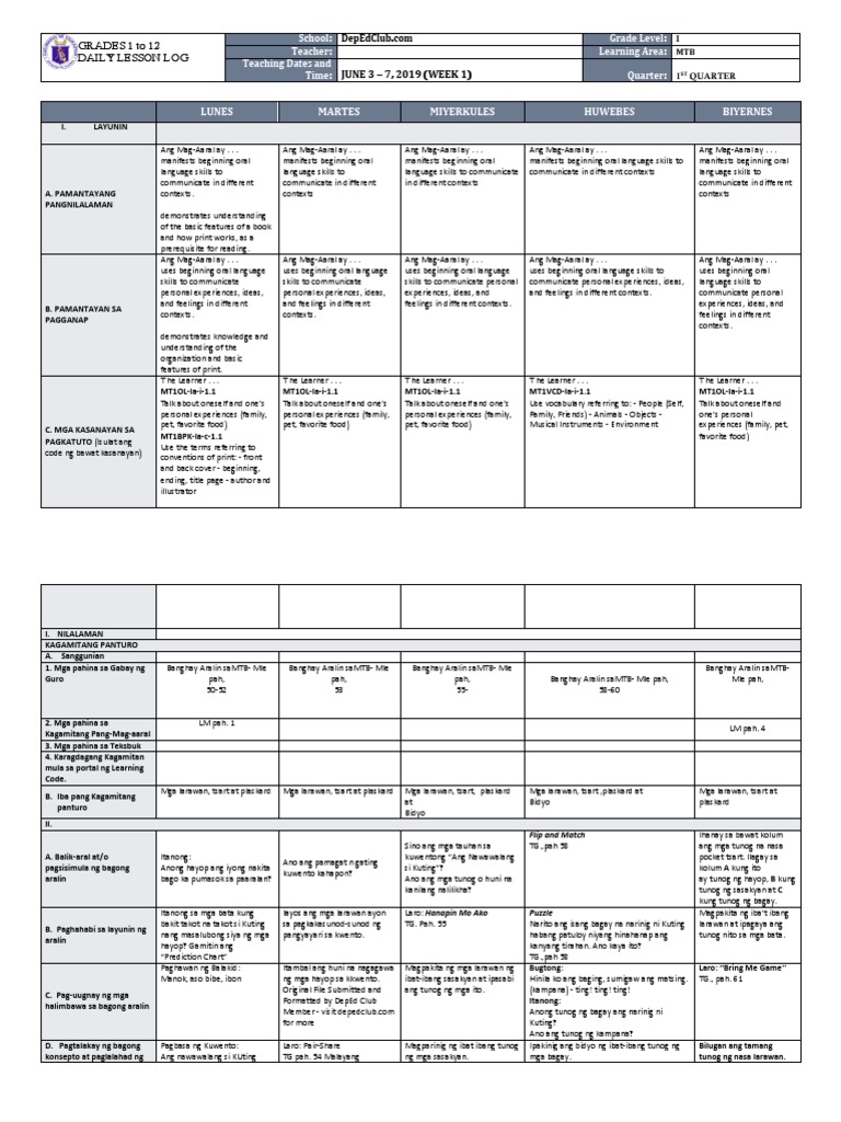 DLL - MTB 1 - Q1 - W1 | PDF | Cognitive Science | Psychology