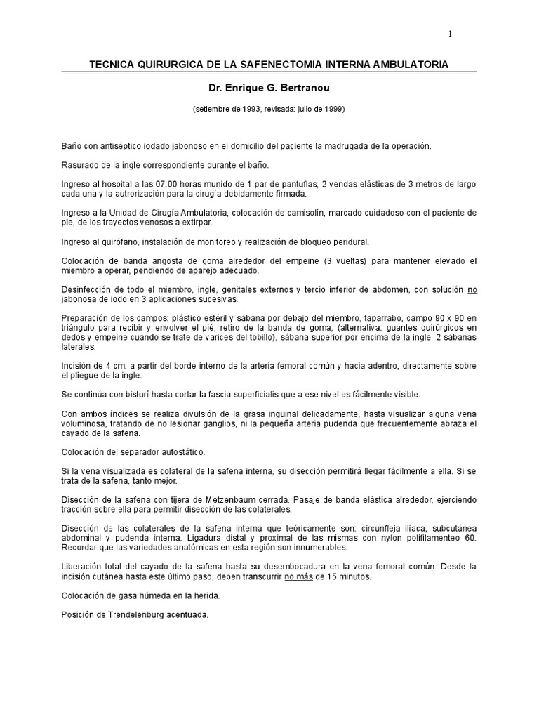 8a Tecnica de La Safenectomia Interna | PDF | Cirugía | Venas varicosas