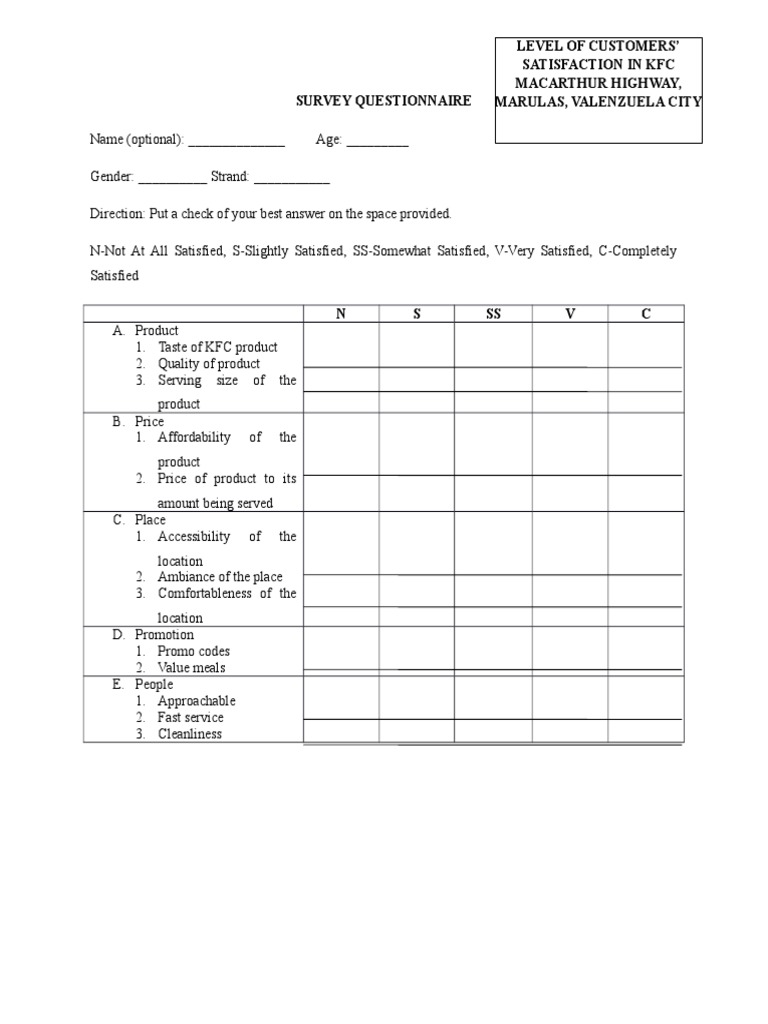 KFC Customer Satisfaction Survey | PDF