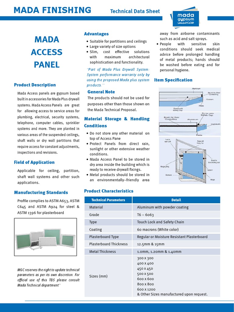 MADA ACCESS PANELS TECHNICAL DATA SHEET | PDF | Drywall | Building Engineering