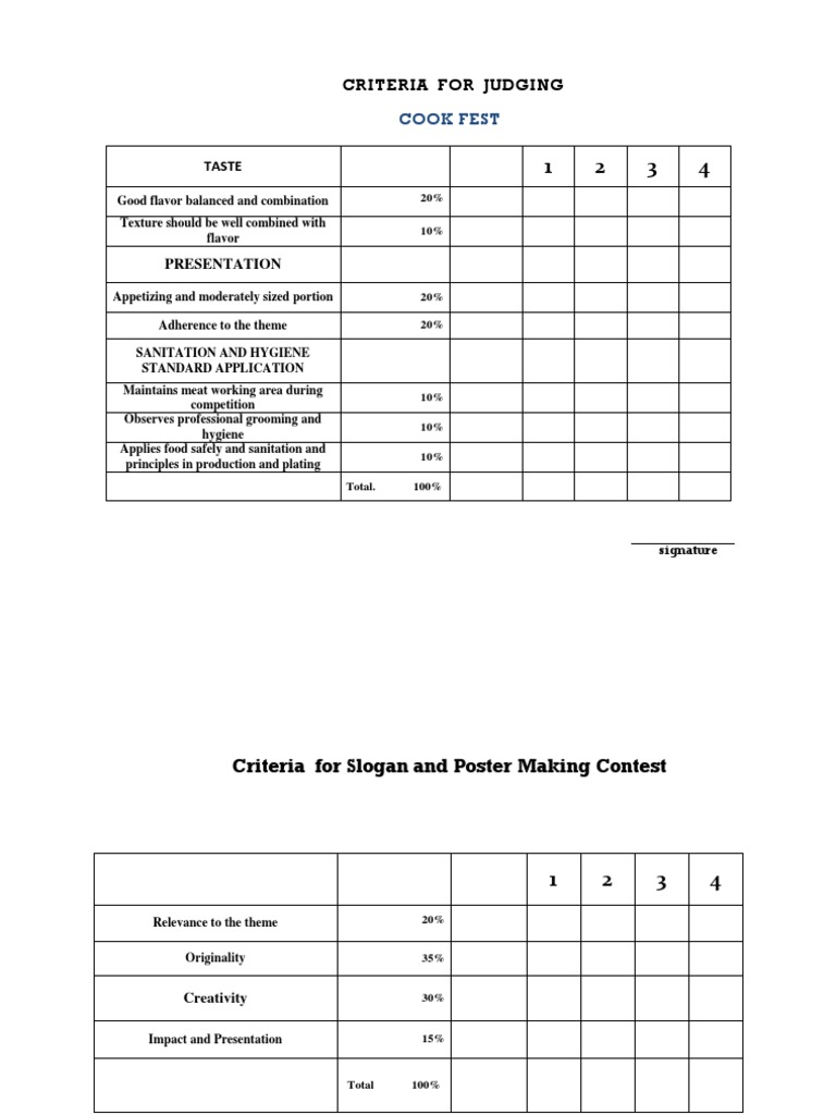 Cook Fest: Criteria For Judging | PDF