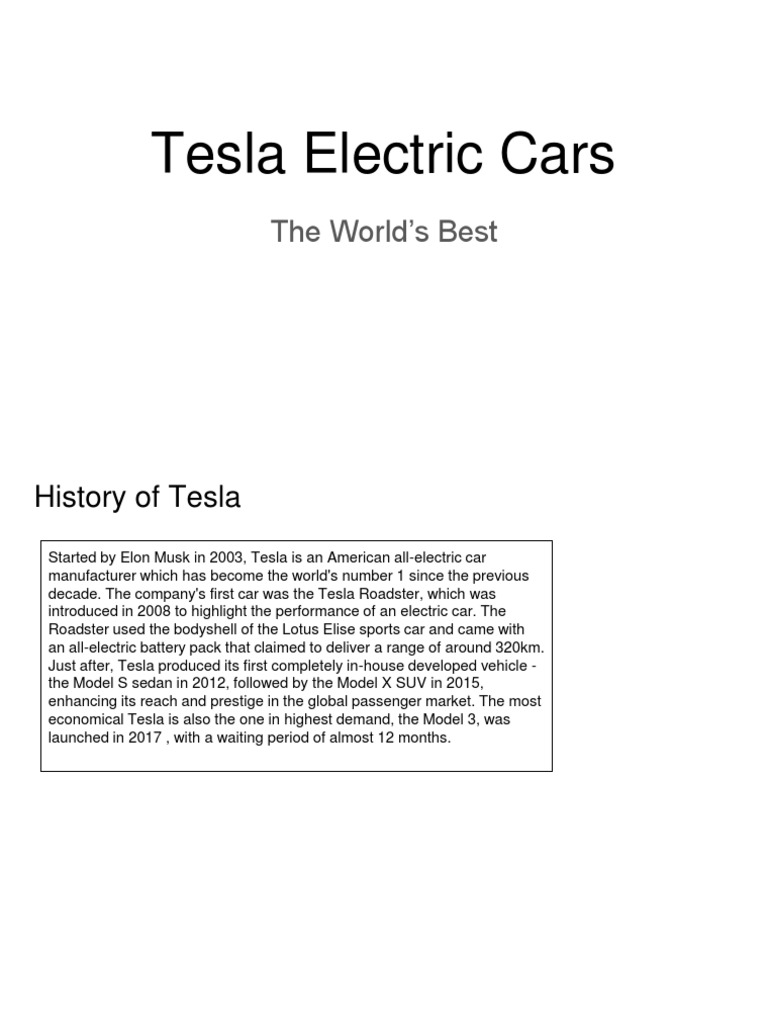 Tesla Electric Cars: History & Models | PDF