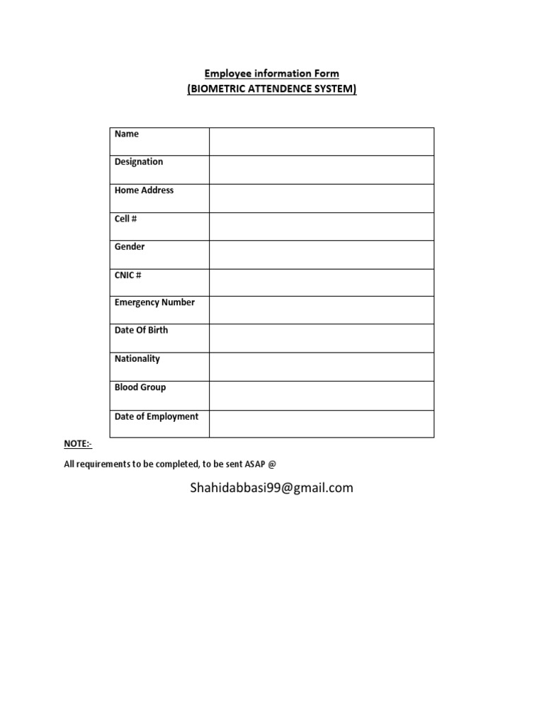 Employee Information Form (Biometric Attendence System) | PDF