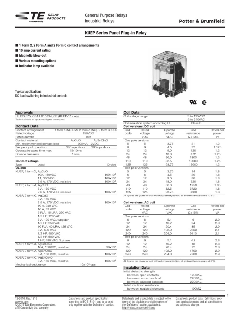ENG DS KUEP Series Relay Datasheet 0910 | PDF | Relay | Inductor