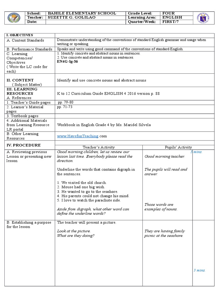 Concrete and Abstract Nouns Lesson Plan | PDF | Virtue | English Language