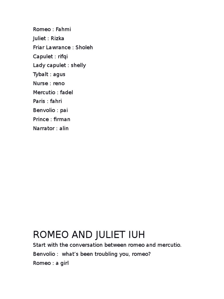 Romeo and Juliet Script Mini D | PDF | Characters In Romeo And Juliet ...
