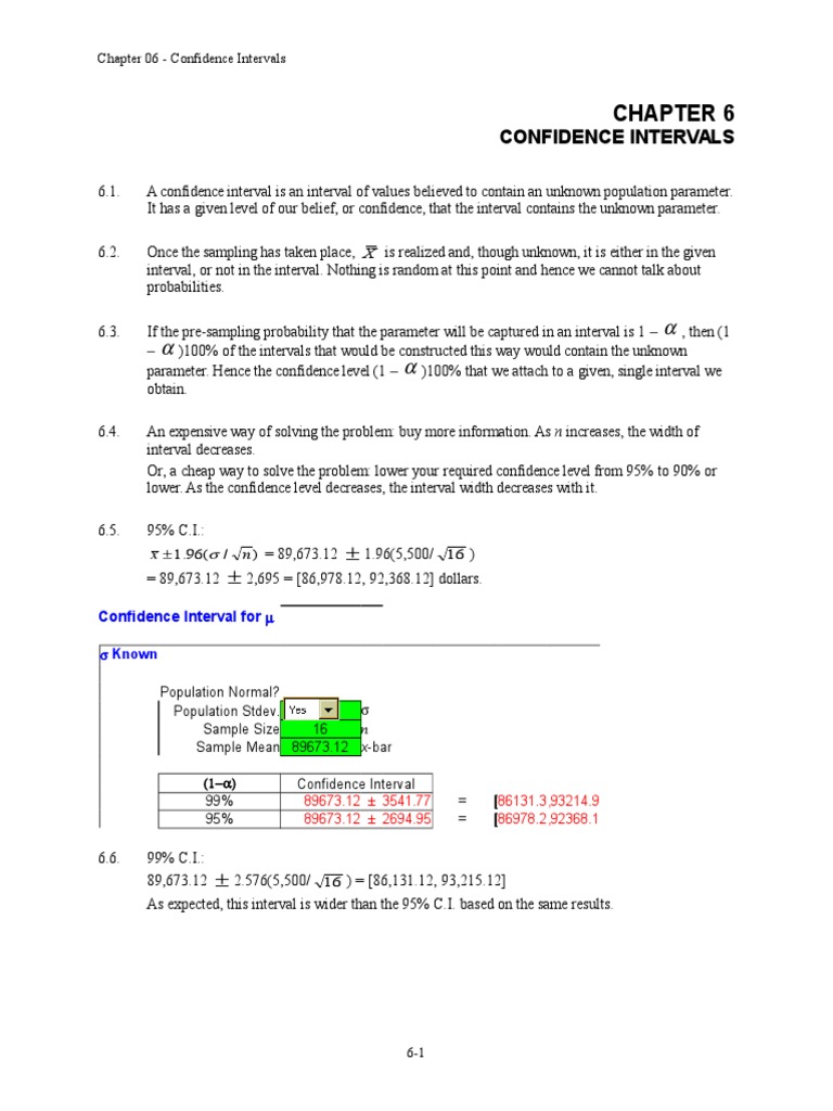 Chapter 06 - Confidence Intervals | PDF | Confidence Interval | Sample Size Determination
