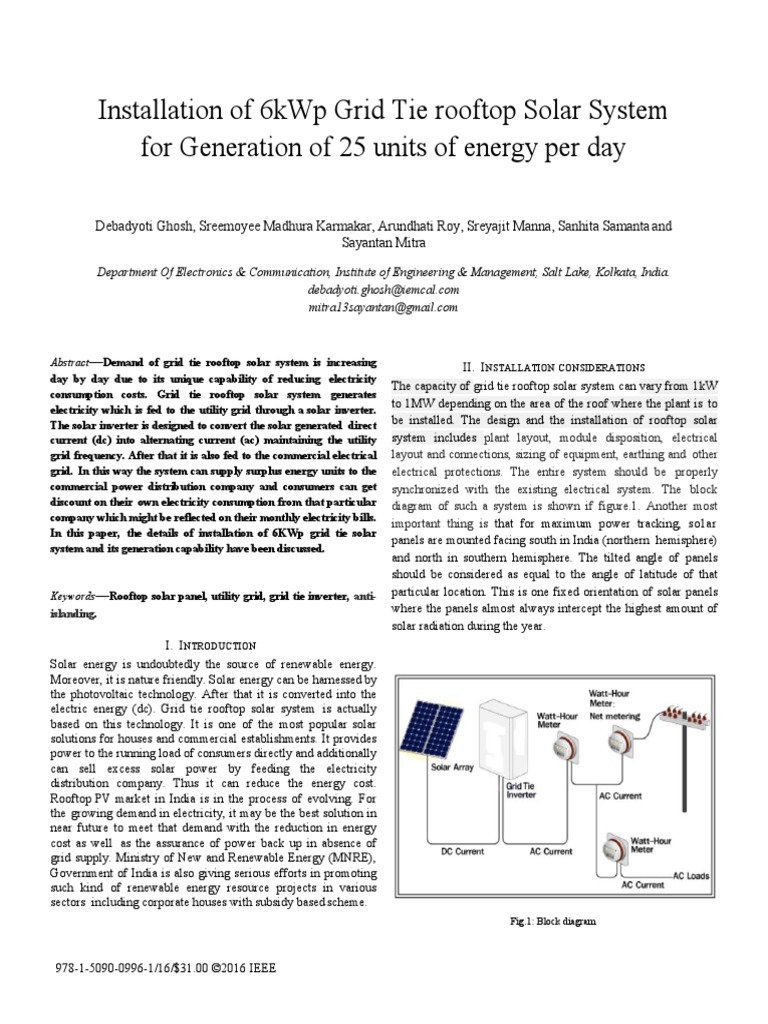 Installation of 6kWp Grid Tie Rooftop Solar System | PDF | Solar Power ...