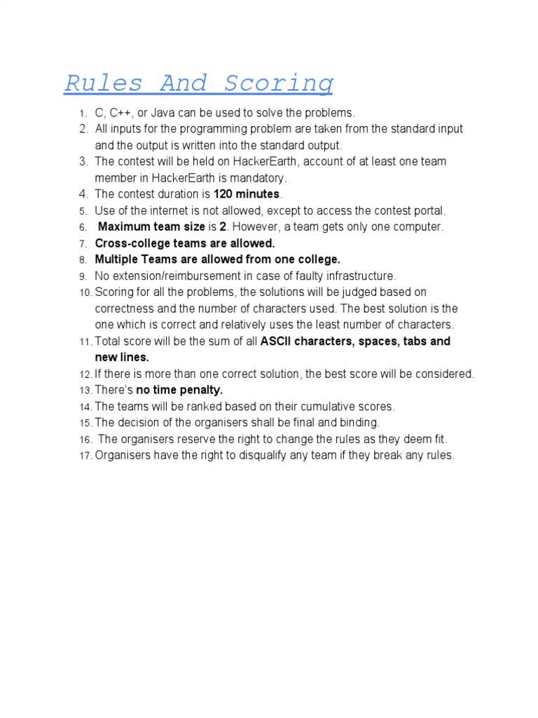 Rules and Scoring - Code in Less | PDF