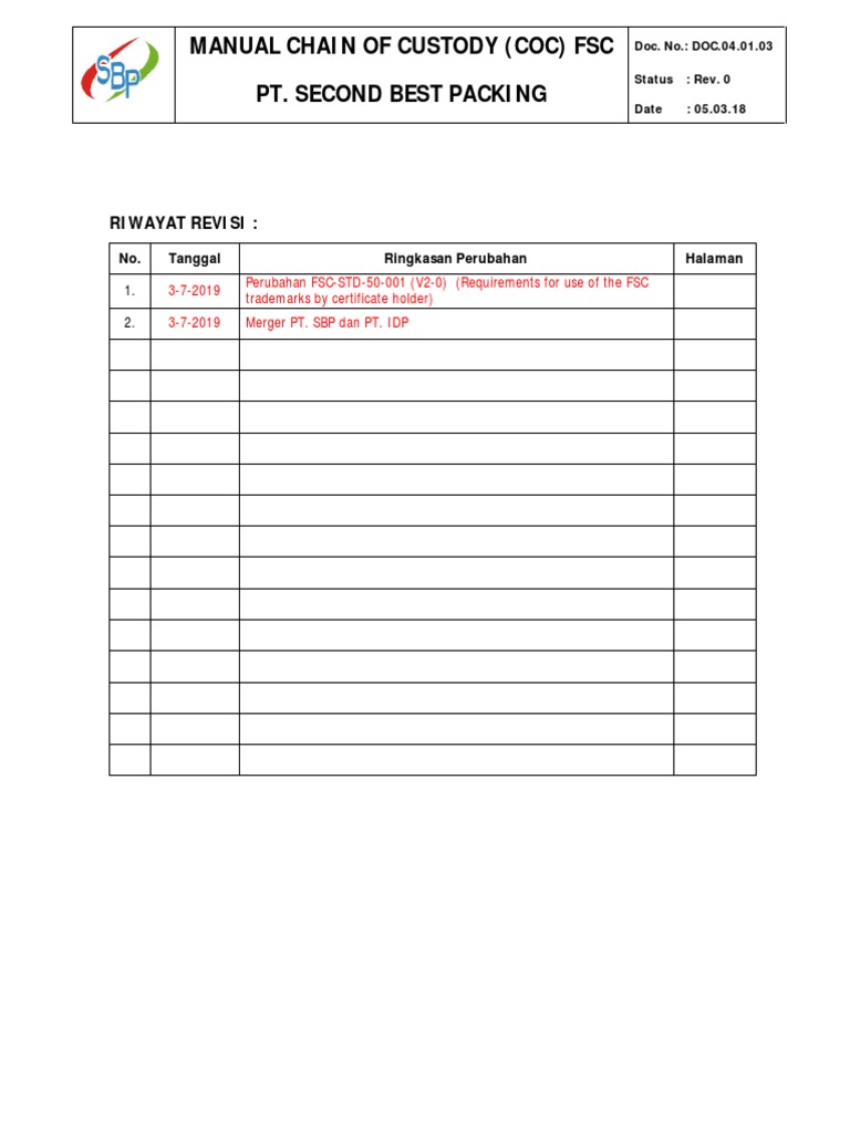 Manual COC FSC PT. Second Best Packing | PDF | Forest Stewardship ...