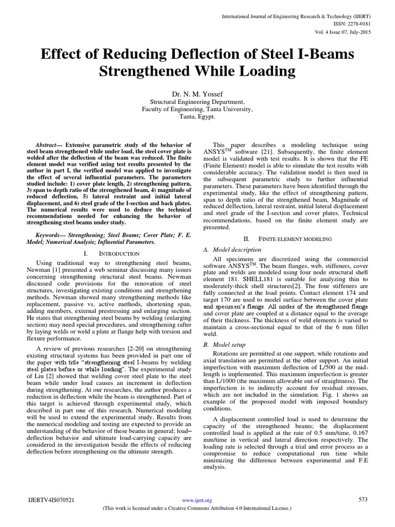 Effect of Reducing Deflection of Steel I Beams Strengthened While ...