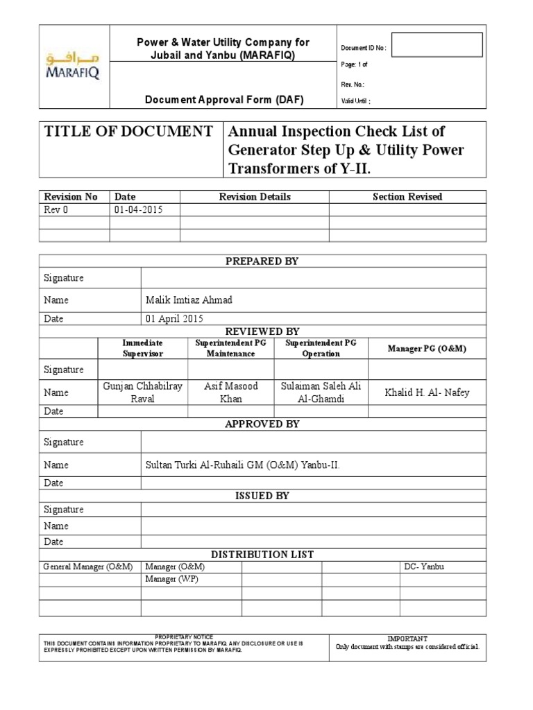 Annual Transformer Inspection Checklist | PDF | Transformer | Electric ...