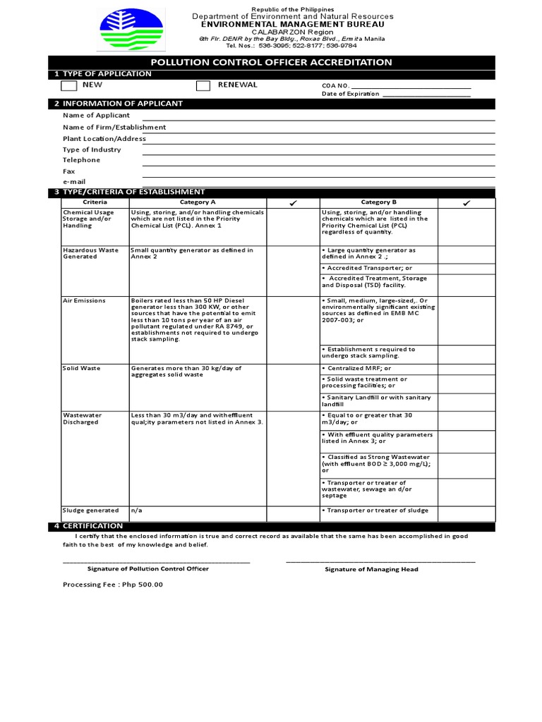 PCO Accreditation Application Form | PDF | Wastewater | Sewage Treatment