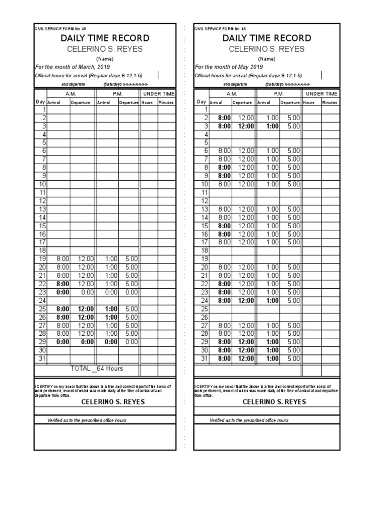 Daily Time Record Daily Time Record: Celerino S. Reyes Celerino S ...