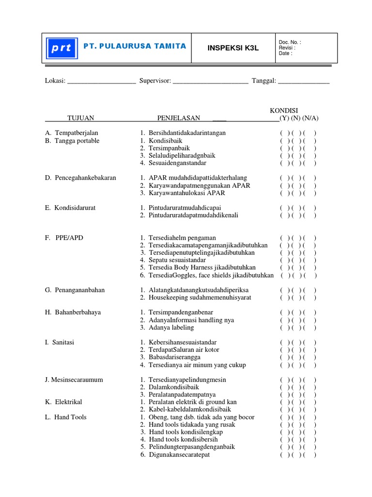 Form Laporan Hse Inspeksi | PDF