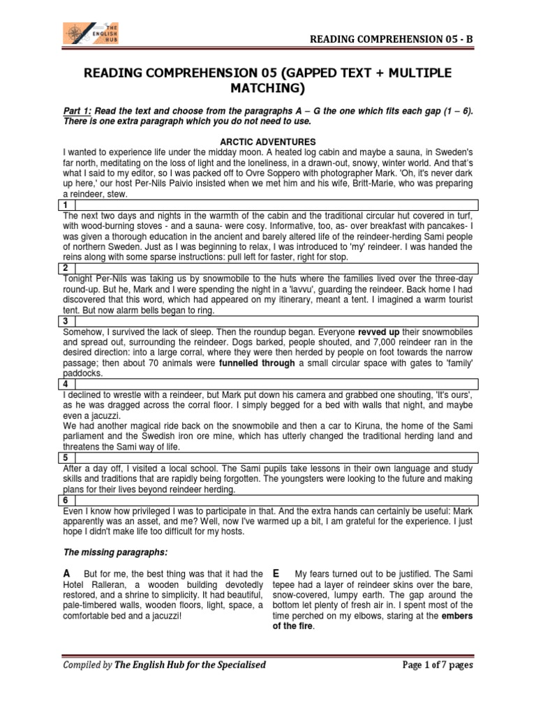 Reading Comprehension 05 (Gapped Text + Multiple Matching) PDF | PDF ...