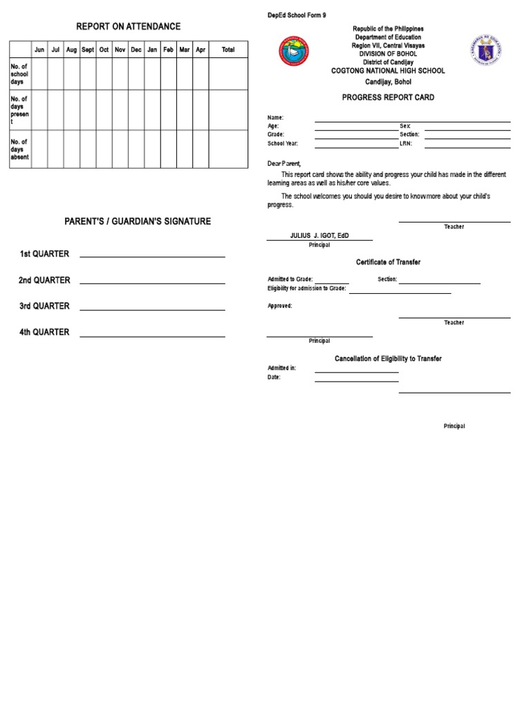 DEPED FORM 138 Jhs | PDF | Behavior Modification | Learning