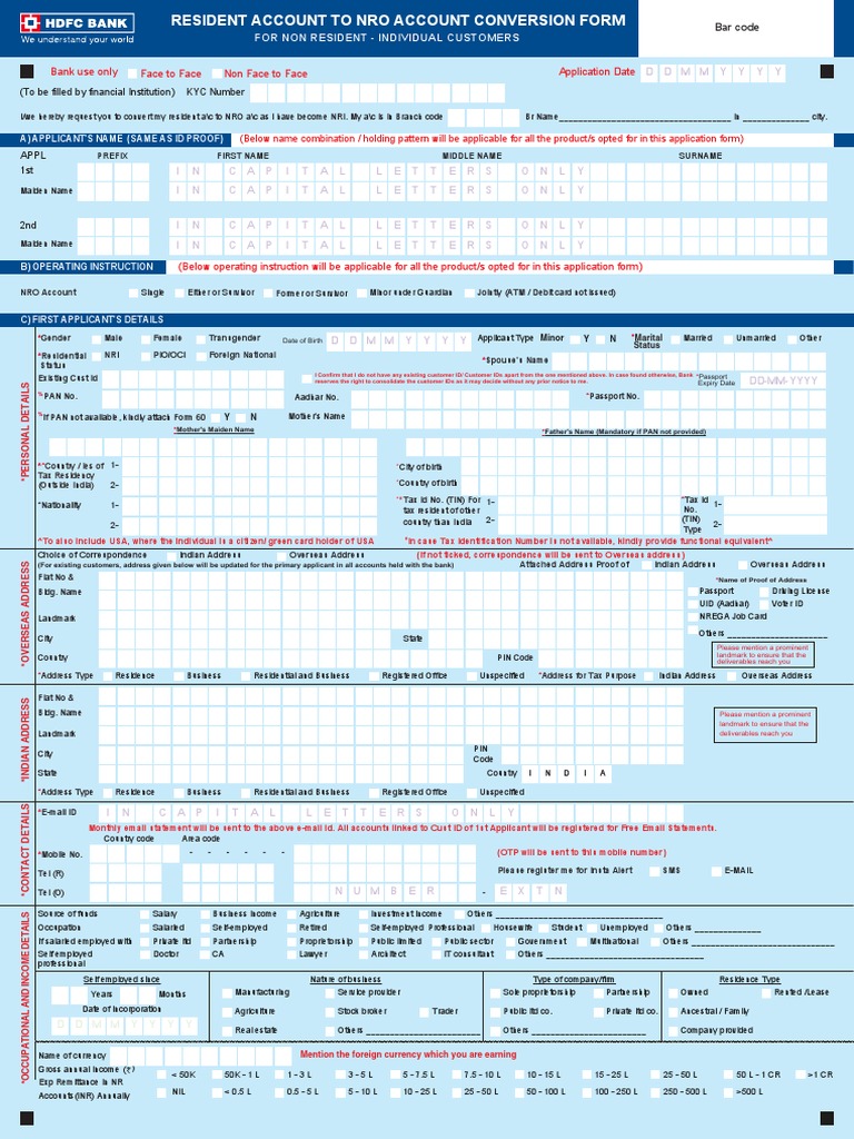 Resident Account To NRO Account Conversion Form | PDF | Identity ...