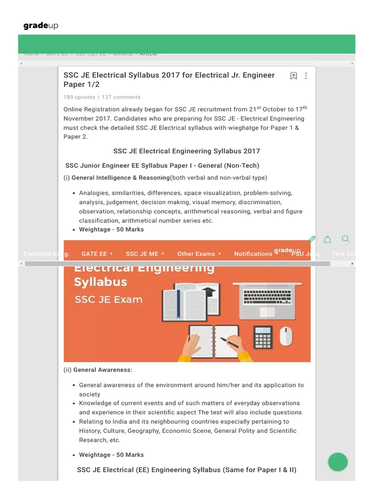 SSC JE Electrical Syllabus 2017 For Electrical JR | PDF | Electric ...