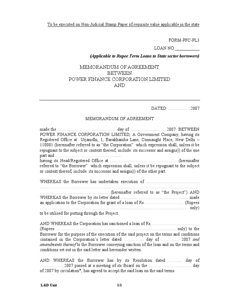 PFC Loan Agreement Form | PDF | Loans | Debtor