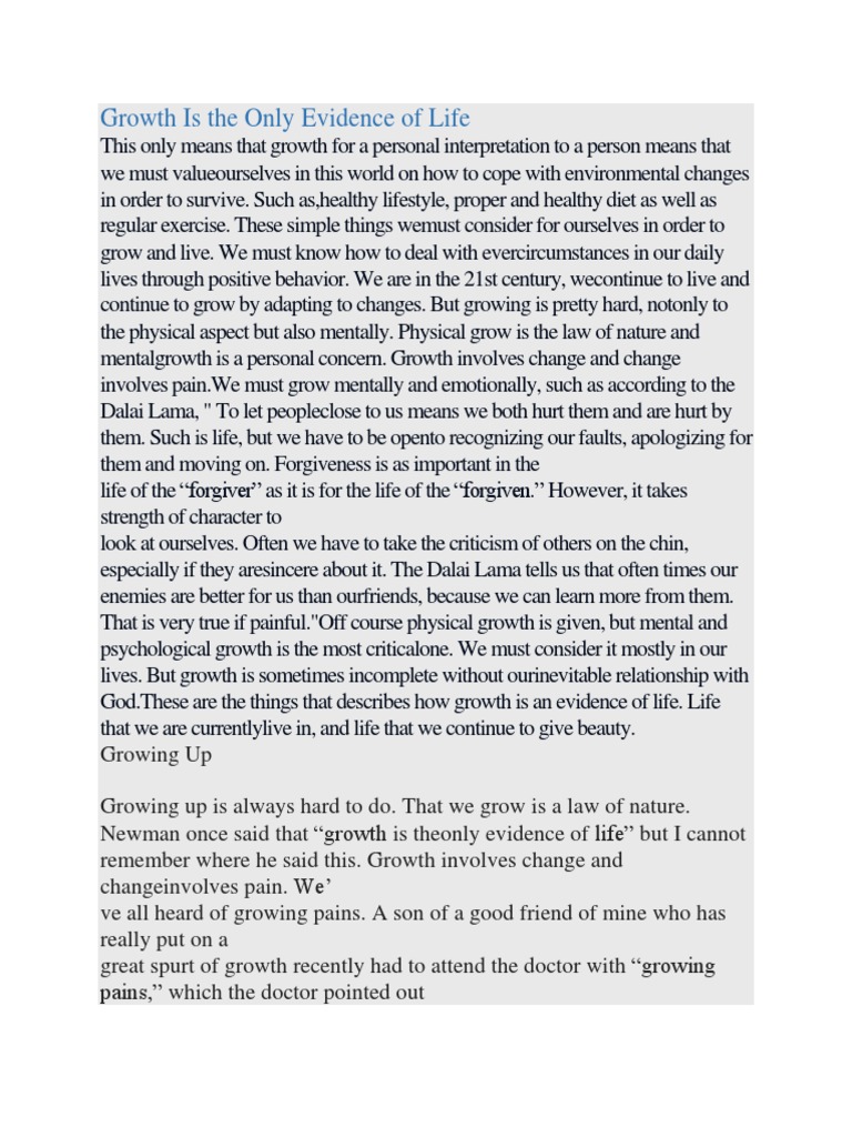 Growth Is the Only Evidence of Life | Meaning Of Life | Forgiveness