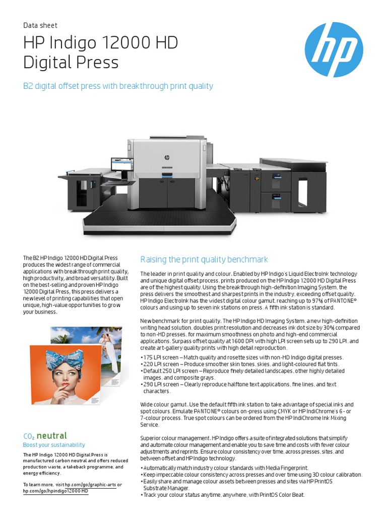 HP Indigo 12000 HD Digital Press: B2 Digital Offset Press With Breakthrough Print Quality | PDF ...