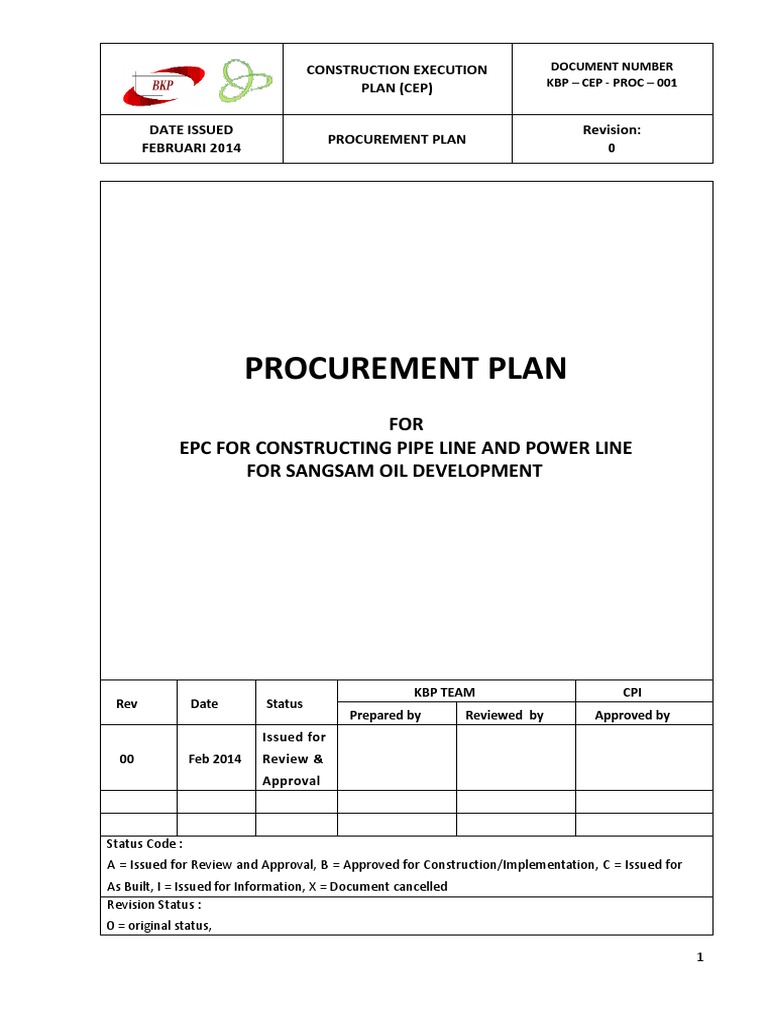 Procurement Plan: FOR Epc For Constructing Pipe Line and Power Line For ...