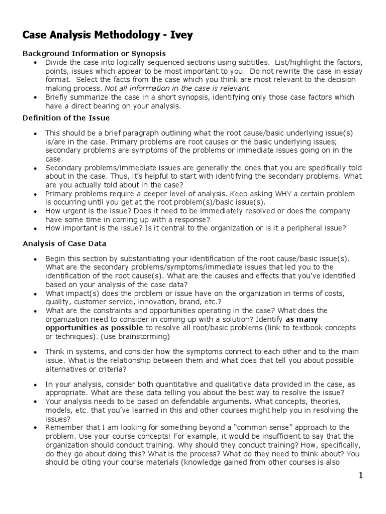 CASE STUDY ANALYSIS FORM - Ivey v3 | PDF | Analysis | Causality
