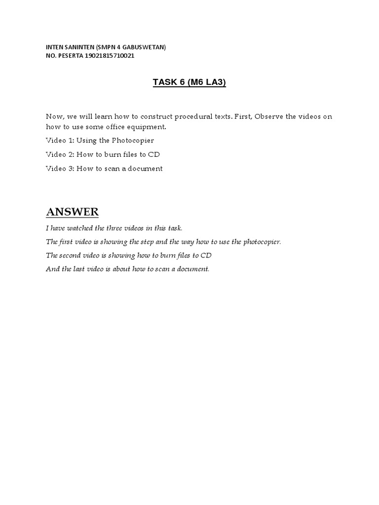 Task 6 (M6 La3) Inten Saninten | PDF