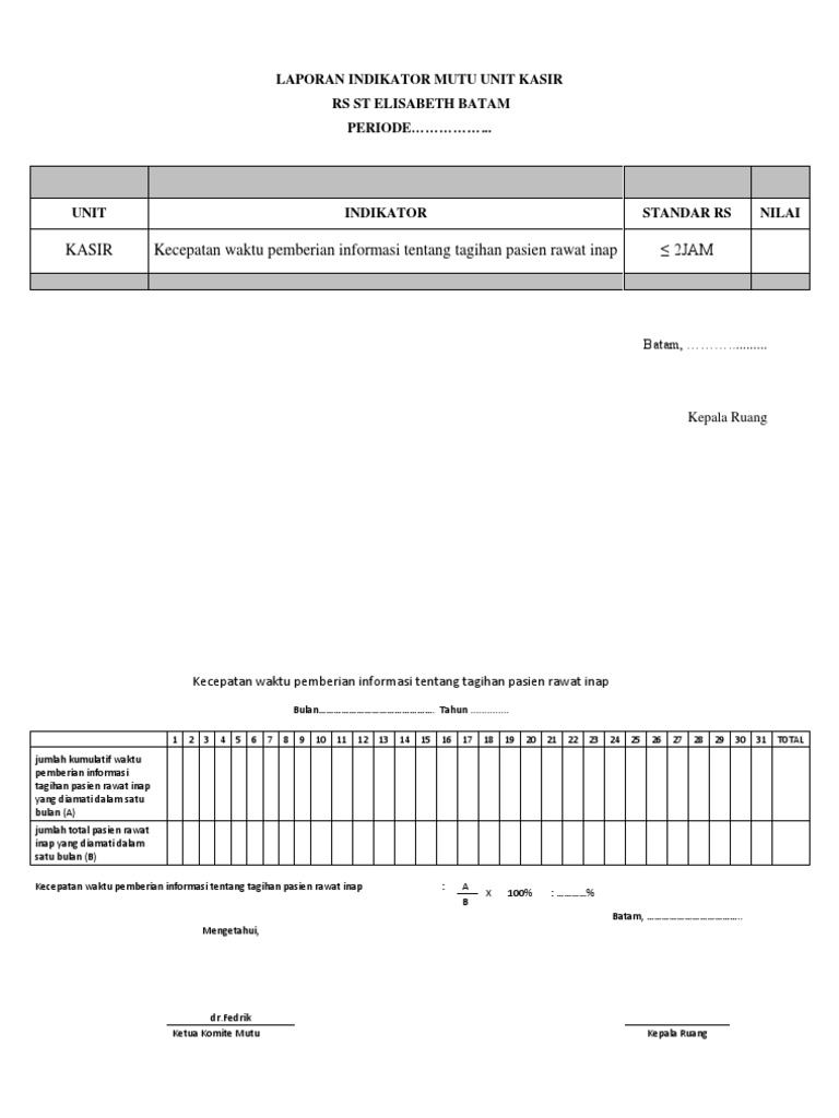 Form Indikator Mutu Unit Kasir Lengkap | PDF