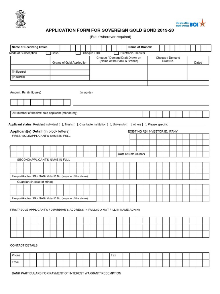 Sovereign Gold Bond Application Form | PDF | Bonds (Finance) | Cheque