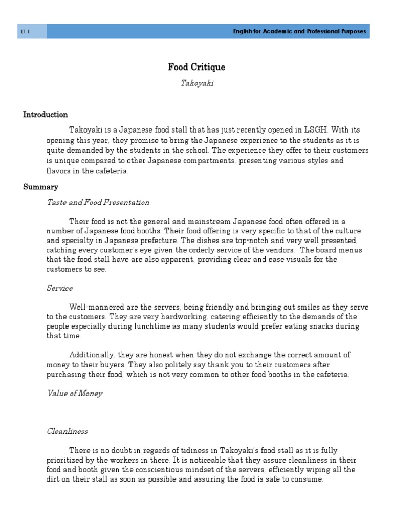 Takoyaki Food Critique | PDF | Japanese Cuisine | Foods