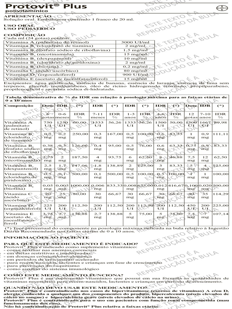 Protovit Plus Solucao Oral em Gotas Com 20 ML Manual | PDF | Gravidez ...