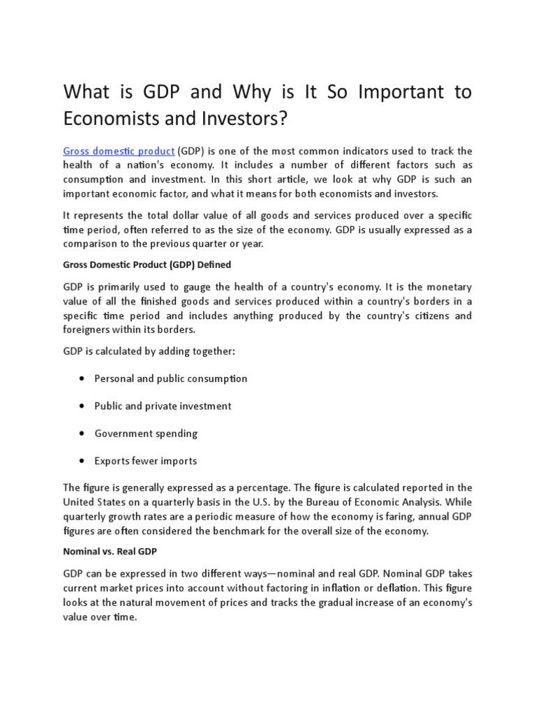What Is GDP and Why Is It So Important To Economists and Investors ...