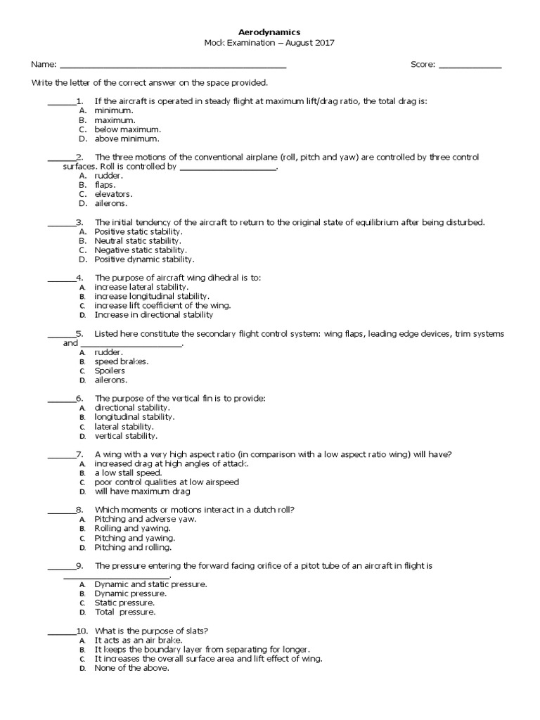 Aerodynamics Mock Exams 2017 | PDF | Flight Dynamics (Fixed Wing ...