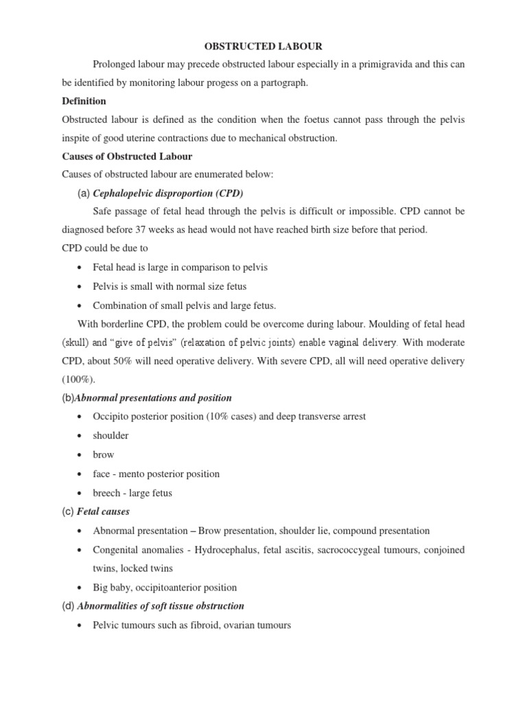 Obstructed Labour Causes, Symptoms, Management | PDF | Childbirth ...