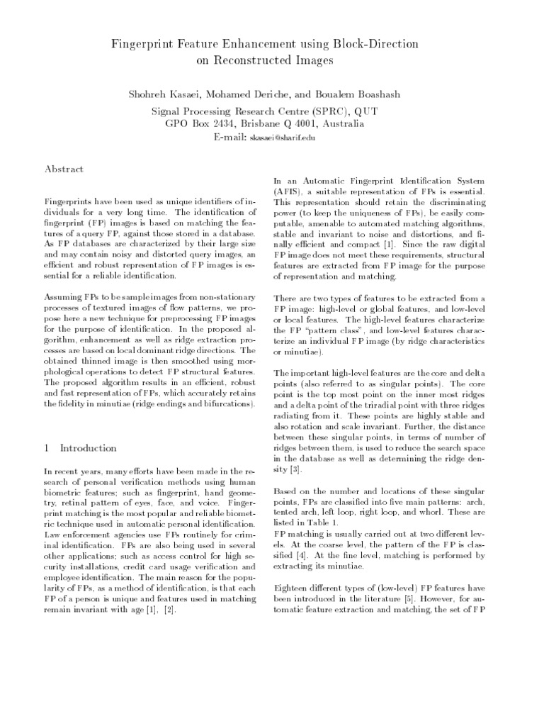 Fingerprint Feature Enhancement Using Block-Direction On Reconstructed Images | PDF | Data ...